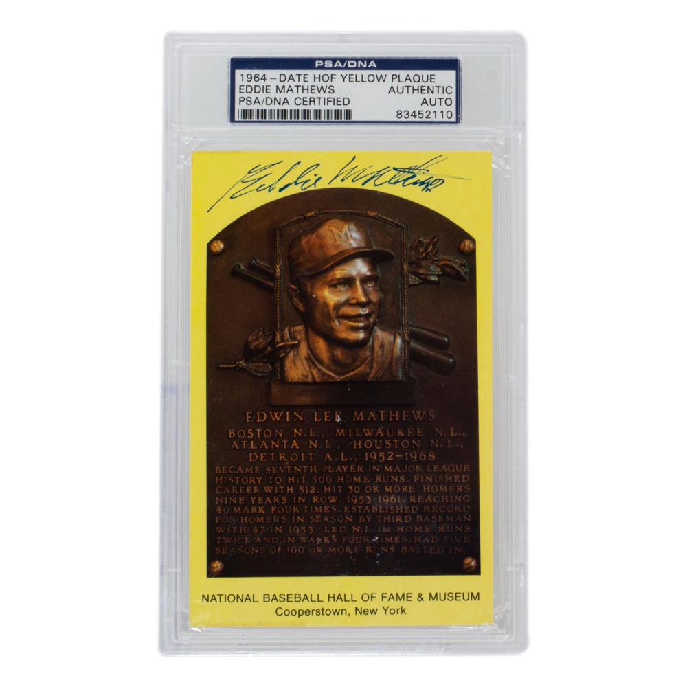 Eddie Mathews Signed Hall of Fame Plaque Postcard (PSA) | Pristine Auction