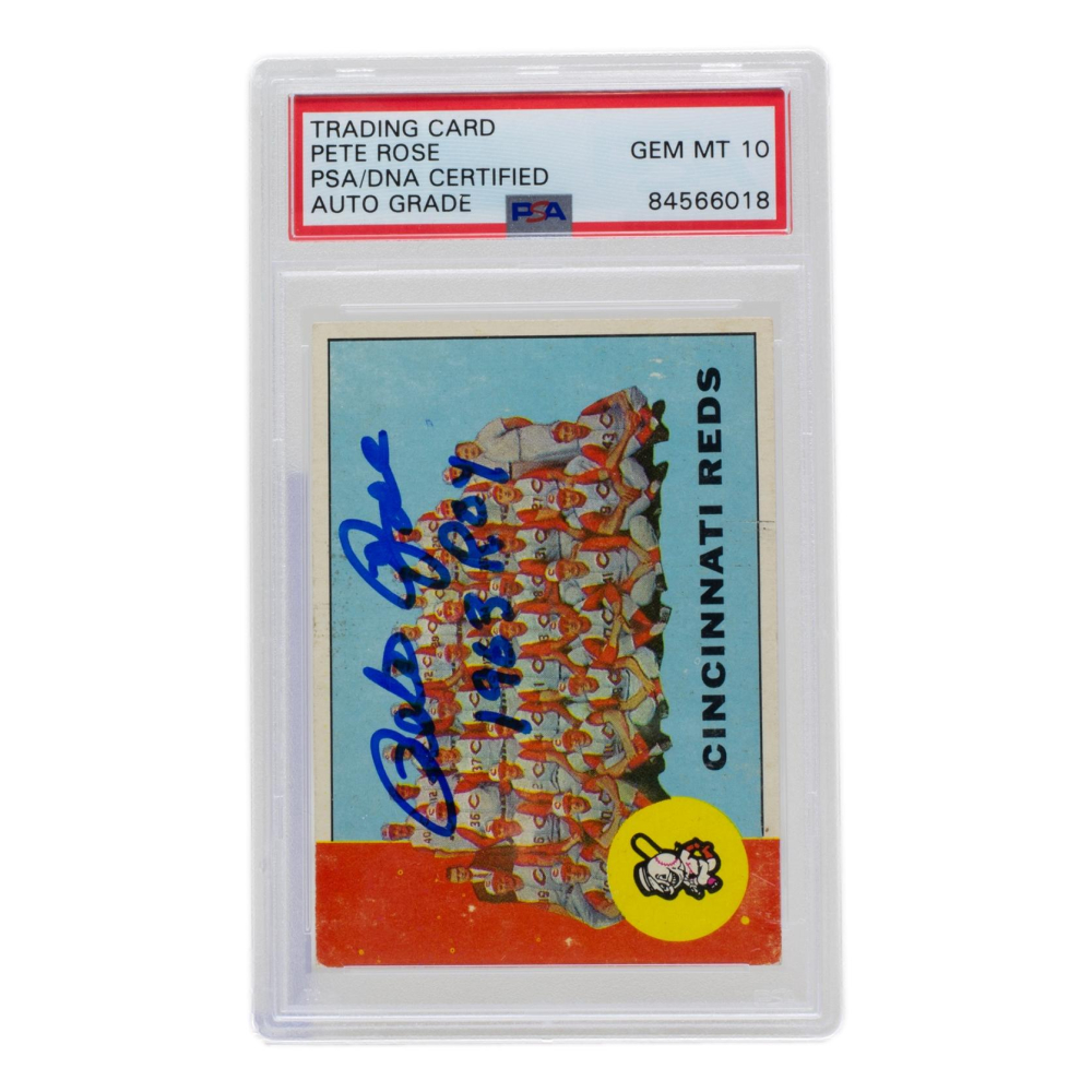 Pete Rose Signed Cincinnati Reds TC 1963 Topps #63 Inscribed "1963 ROY ...