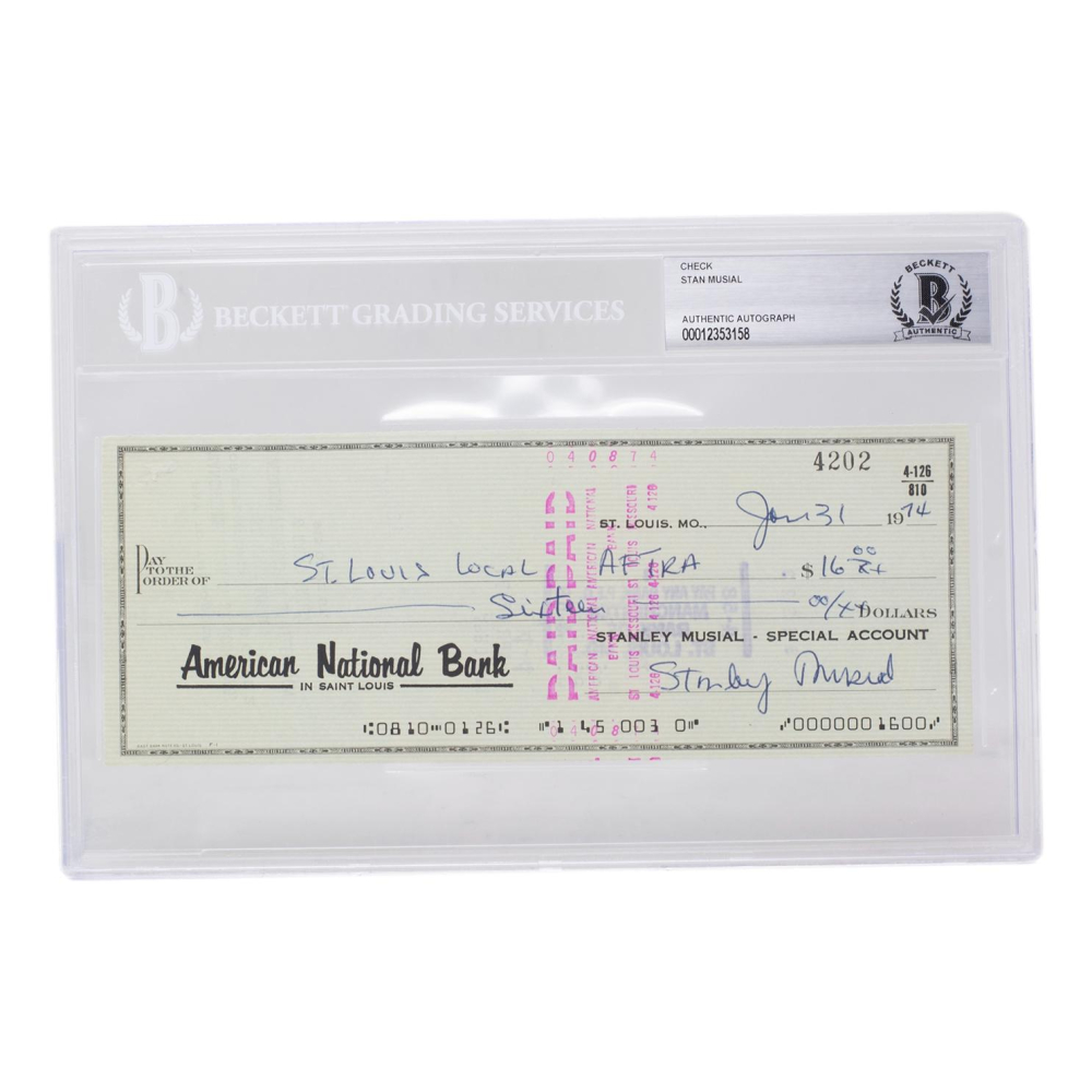 Stan Musial Signed 1974 Personal Bank Check (BAS) | Pristine Auction