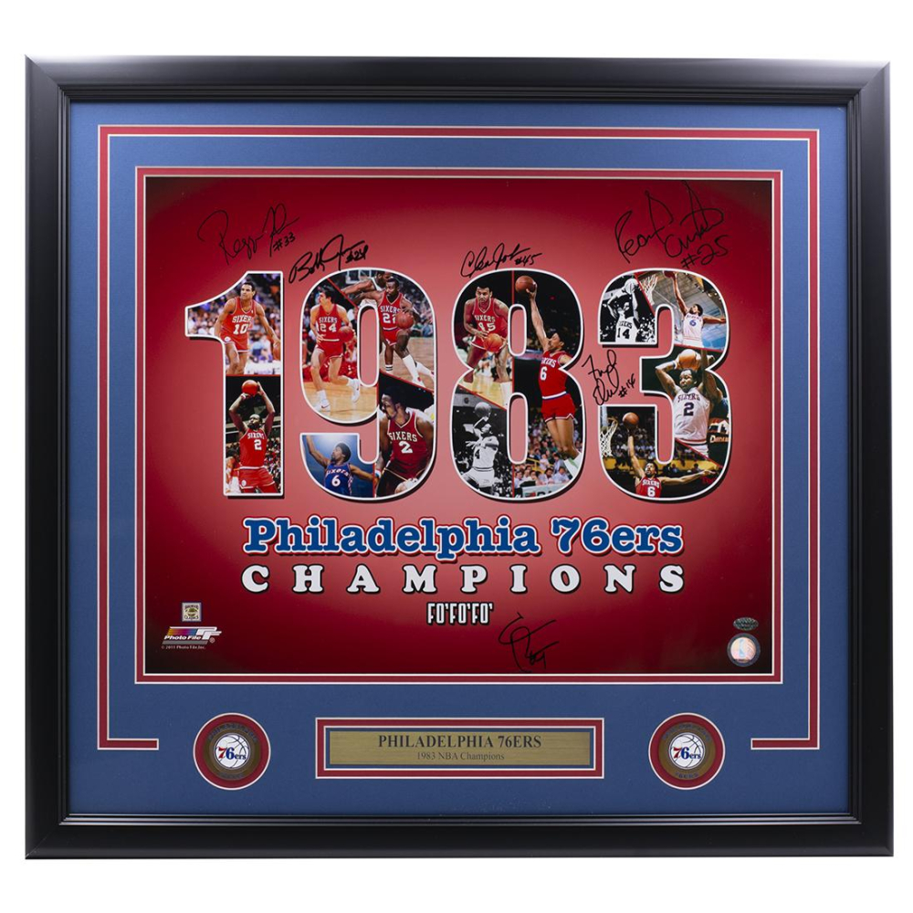 1983 76ers Custom Framed Photo Team-Signed By (6) with Franklin Edwards ...