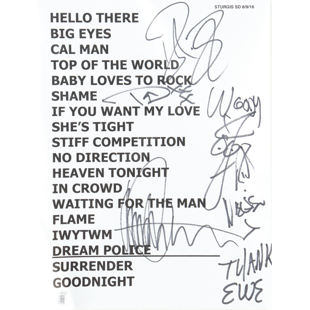 Cheap Trick Original Band Set List | Signed by (6) With Robin Zander, Tom Petersson, Rick ...