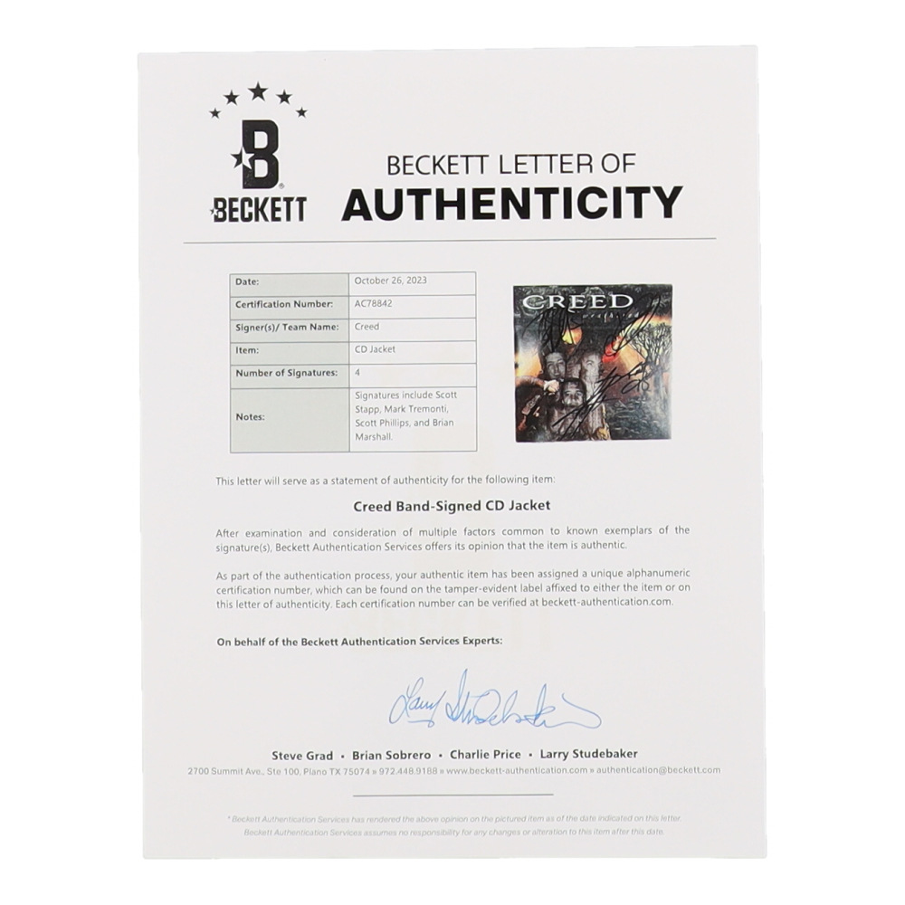 Creed "Weathered" CD Album Booklet Band-Signed by Scott Stapp, Mark ...