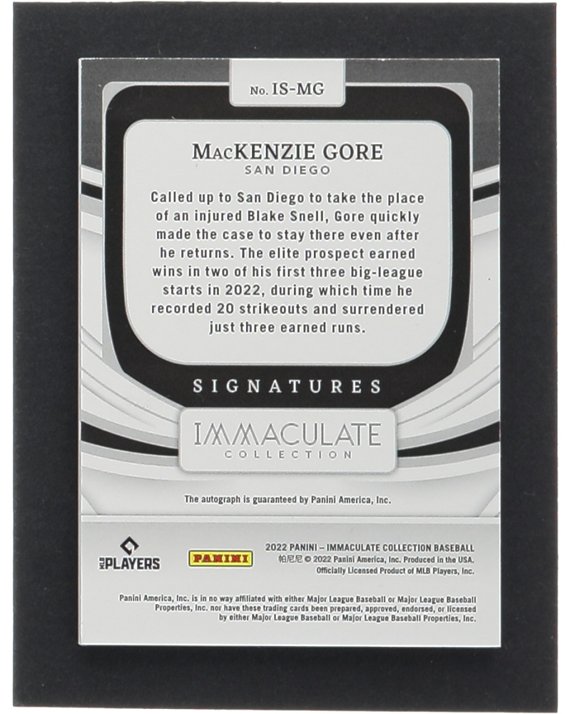 MacKenzie Gore 2022 Immaculate Collection Immaculate Signatures Green ...