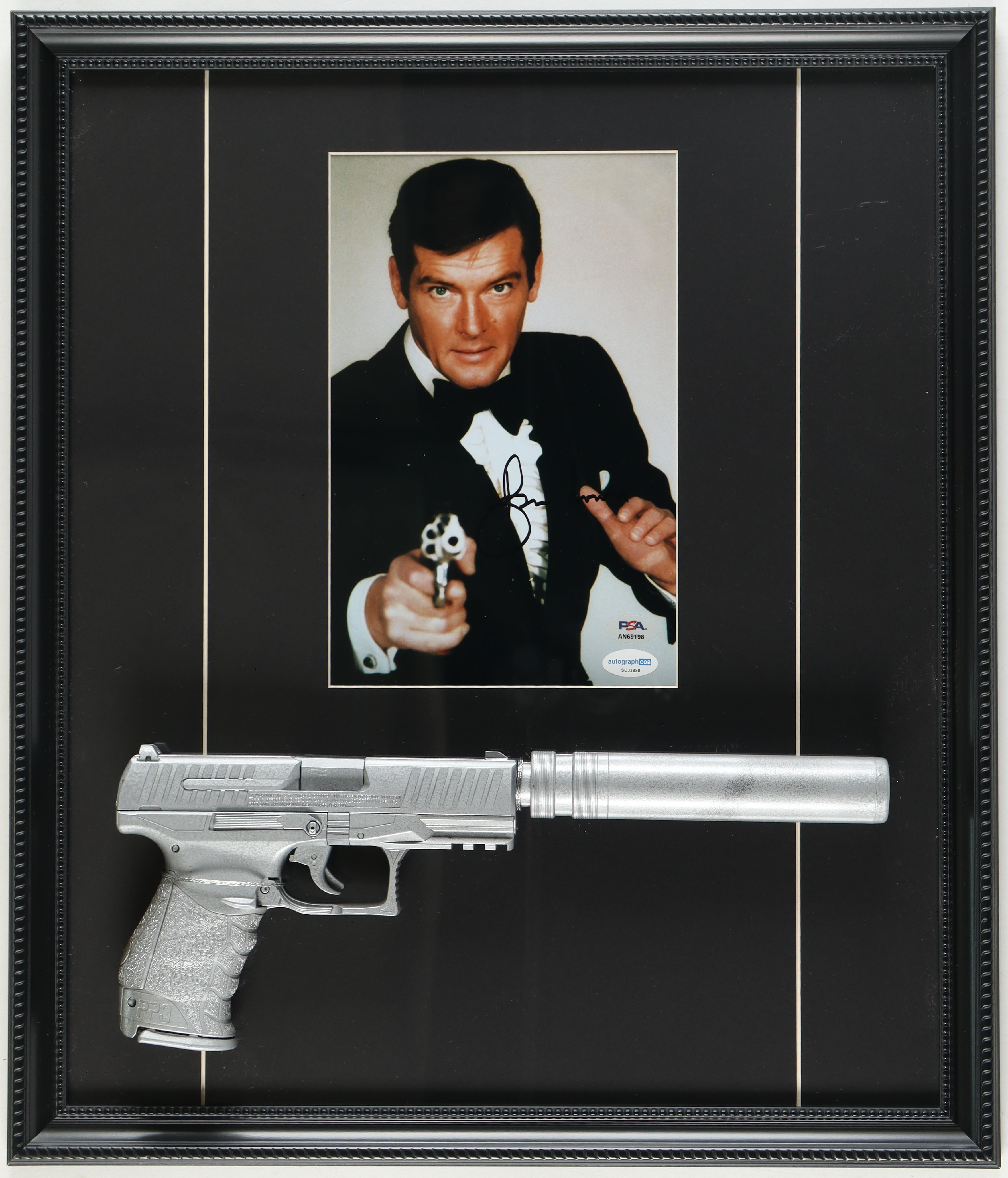 Roger Moore Signed "007" Custom Framed Photo Display with Replica Prop ...