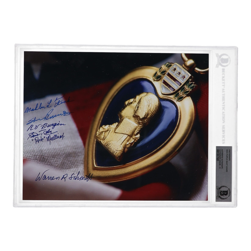 WWII Purple Heart Award 8x10 Photo Signed by (6) with Warren Schmitt, R ...