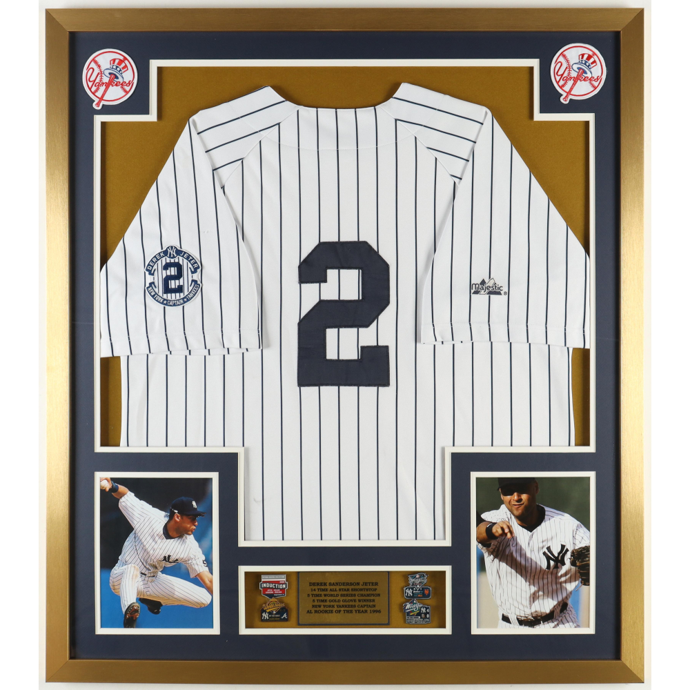 Derek Jeter Custom Framed Yankees Jersey Display with (3) Official 1996,1998 & 2000 World Series ...