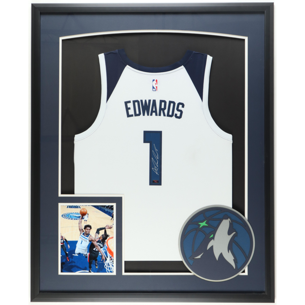 Anthony Edwards Signed Custom Framed Jersey Display (Beckett ...
