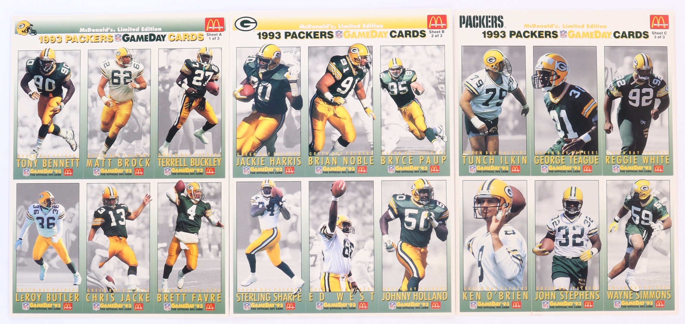 Complete Set Of Uncut Sheets Of 1993 Packer's GameDay Football Cards ...