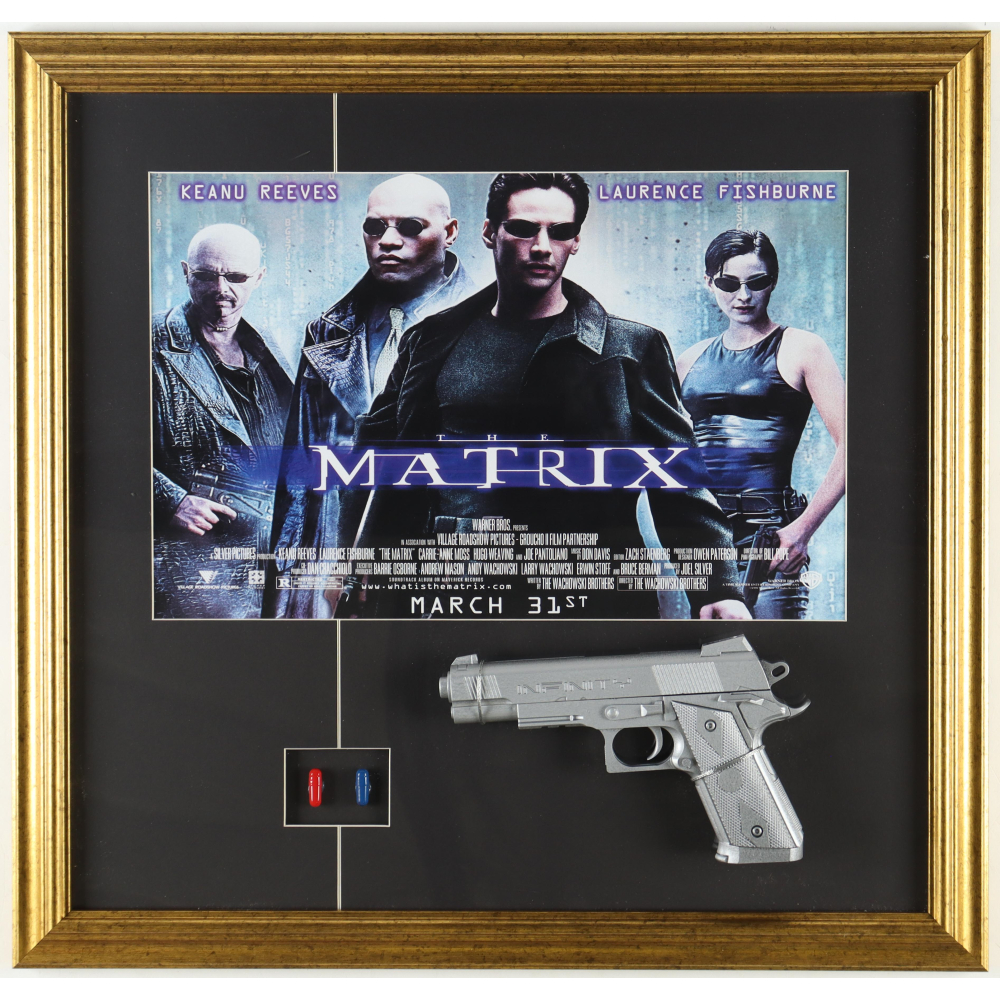 "Matrix" Custom Framed Display With Prop Pistol & Red/Blue Prop Pills ...