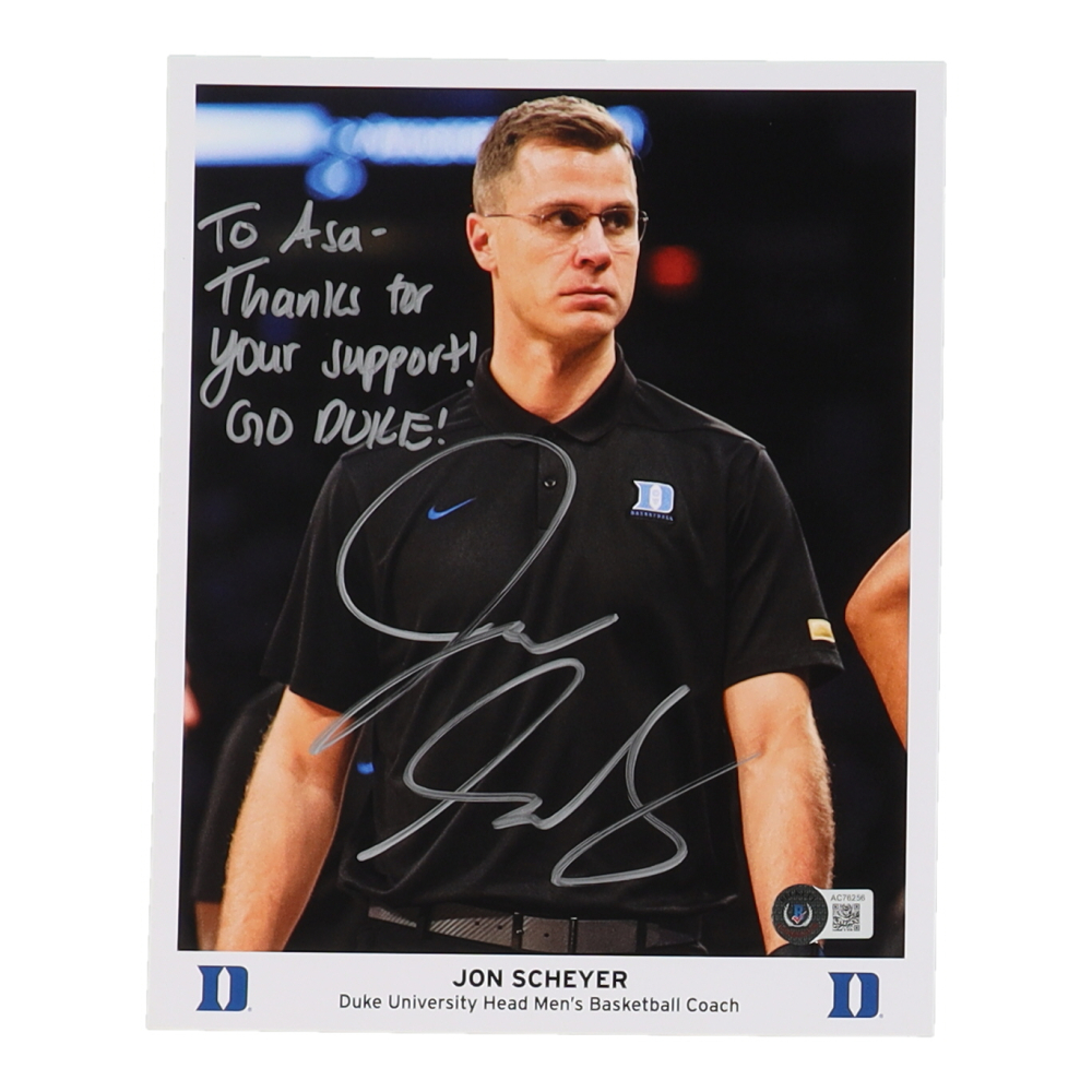 Jon Scheyer Signed Duke Blue Devils 8x10 Photo Inscribed "Thanks For ...