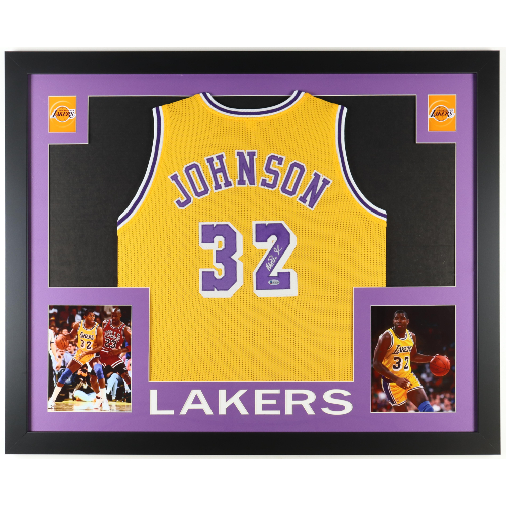 Magic Johnson Signed Custom Framed Jersey Display (Beckett) | Pristine ...