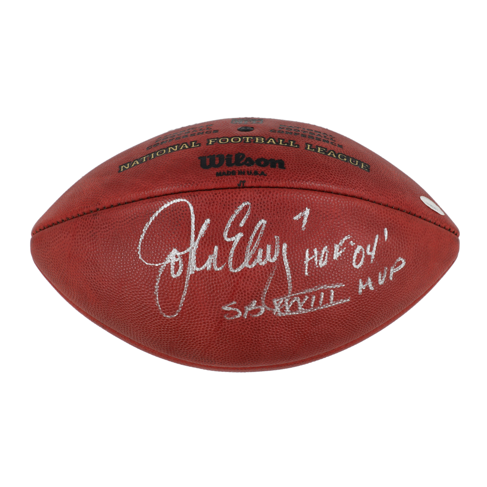 John Elway Signed NFL Football Inscribed "HOF 04" & "SB XXXIII MVP ...