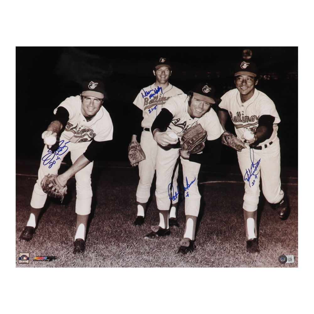 Jim Palmer, Dave McNally, Pat Dobson and Mike Cuellar Signed Orioles 16x20 Photo with Multiple ...