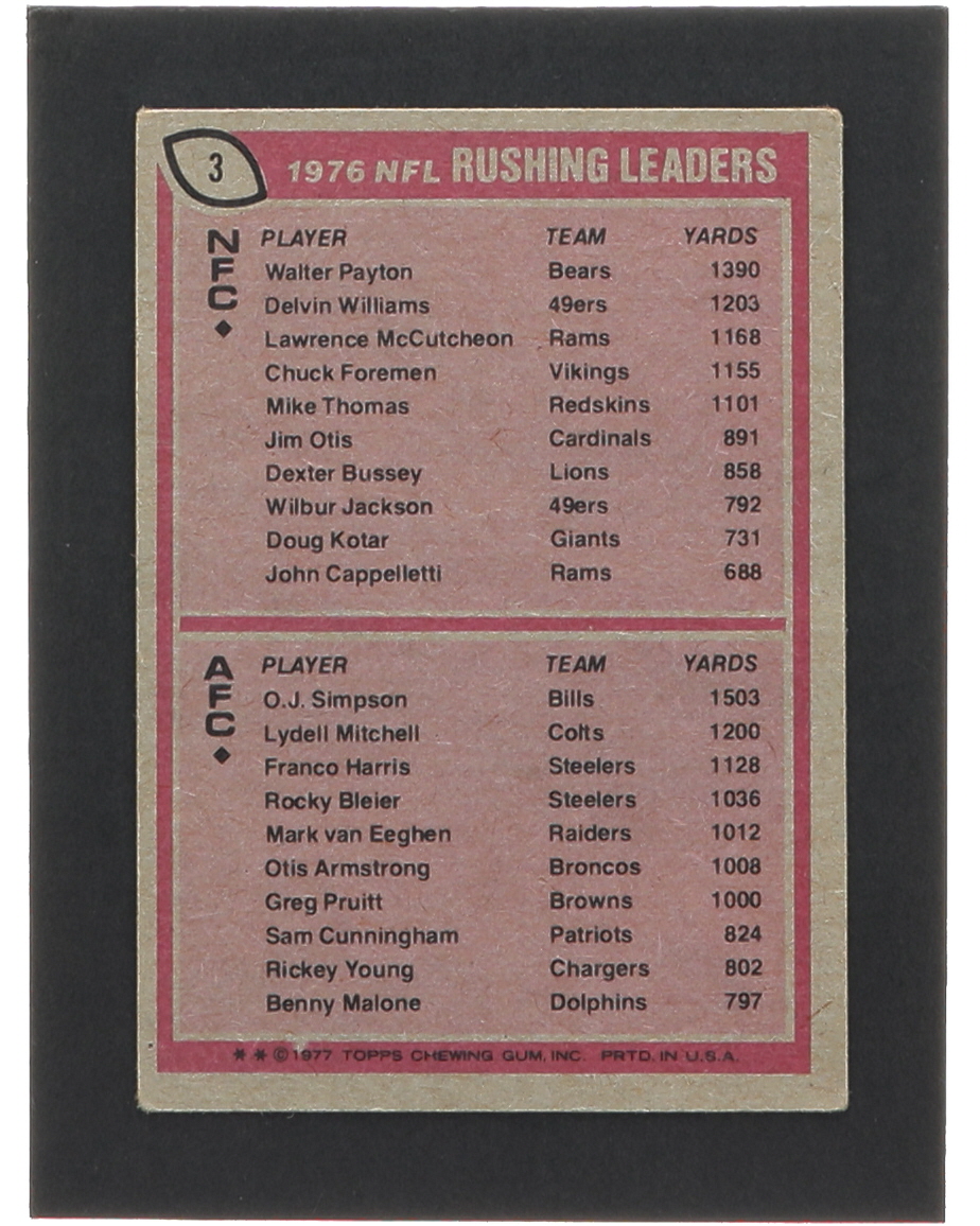 Walter Payton / O.J. Simpson 1977 Topps #3 Rushing Leaders | Pristine ...