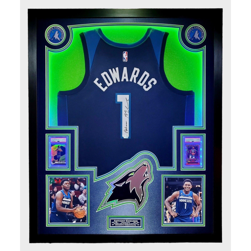 Anthony Edwards Signed Timberwolves Custom Framed LED Backlit Nike ...