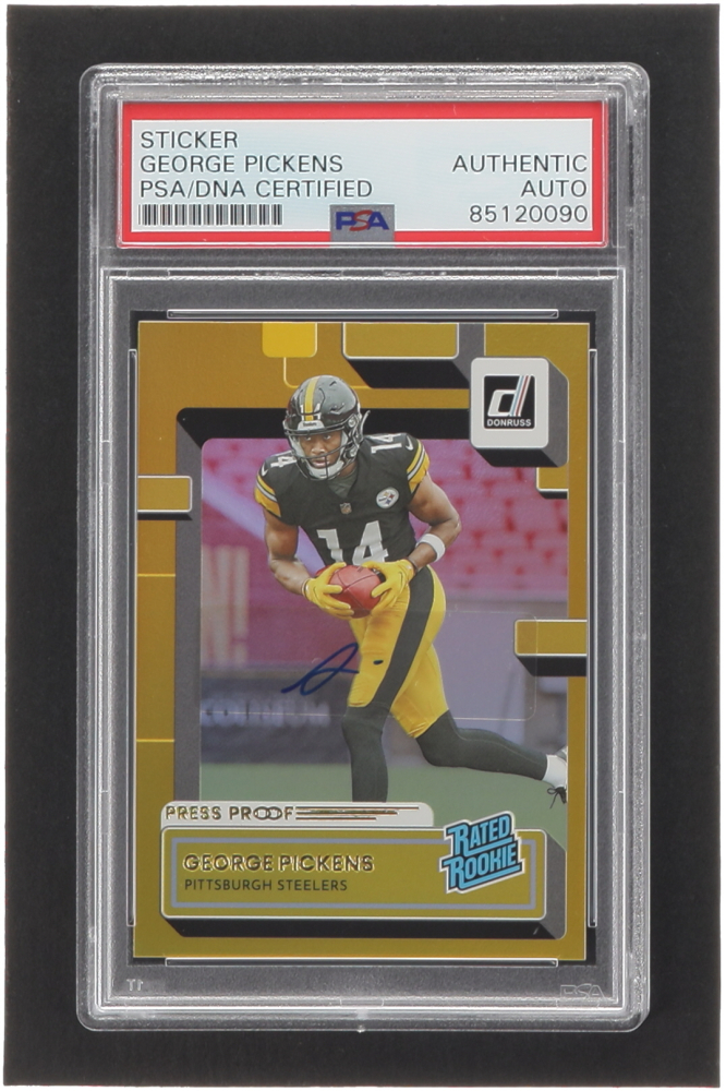 George Pickens Signed Sticker on 2022 Donruss Press Proof Yellow #323 ...