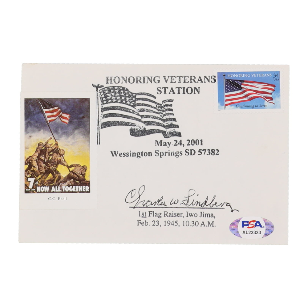 Charles W. Lindberg Signed "Honoring Veterans Station" 4x6 Cut with U.S ...