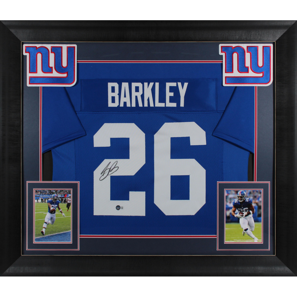 Saquon Barkley Signed Custom Framed Jersey Display (Beckett) | Pristine ...