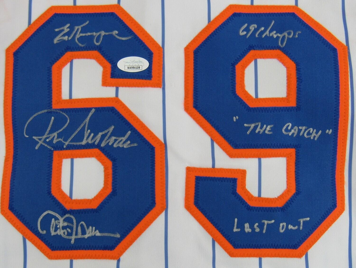Cleon Jones, Ed Kranepool & Ron Swoboda Signed Jersey Inscribed "69 ...