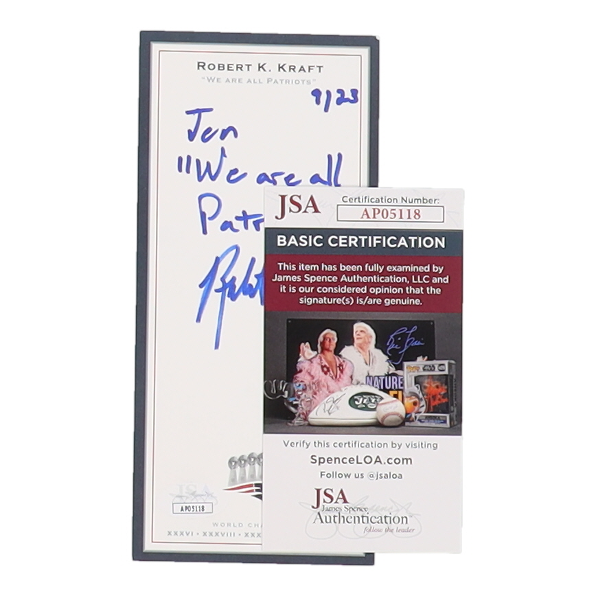 Robert Kraft Signed Patriots 4x7 Courtesy Card Inscribed "We Are All ...