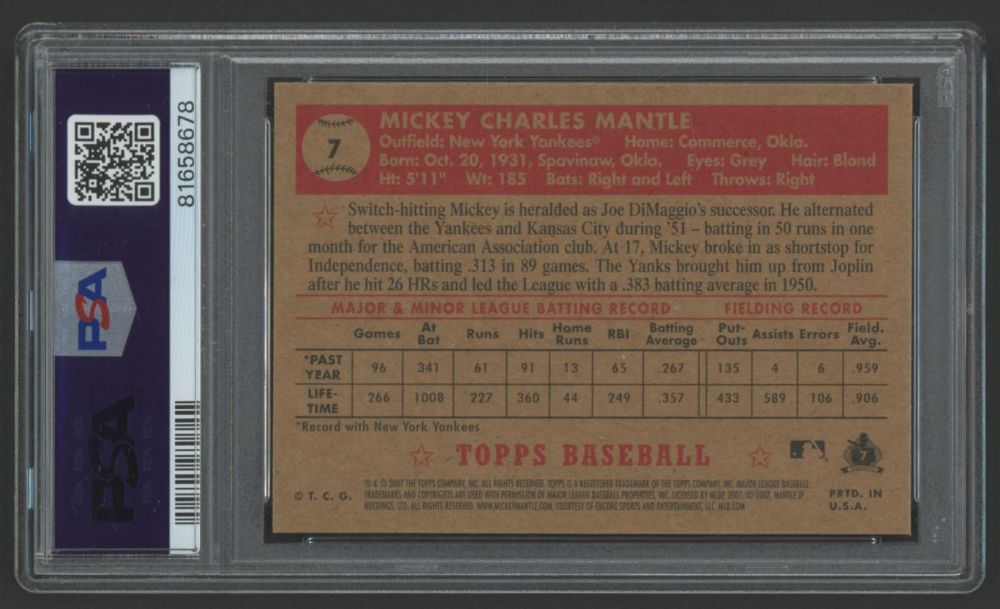 Mickey Mantle 2007 Topps '52 #7 (PSA 9) | Pristine Auction