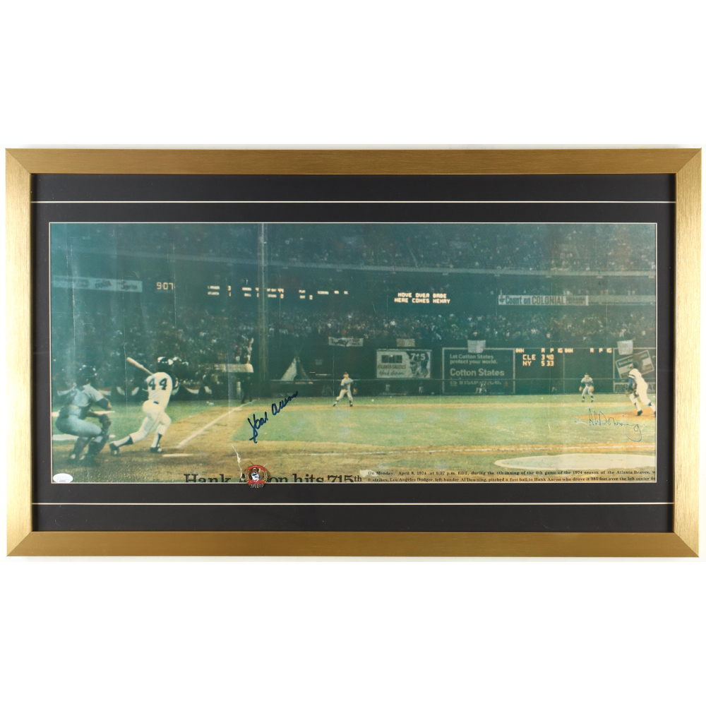 Hank Aaron & Al Downing Signed Custom Framed Poster Display With "715 ...