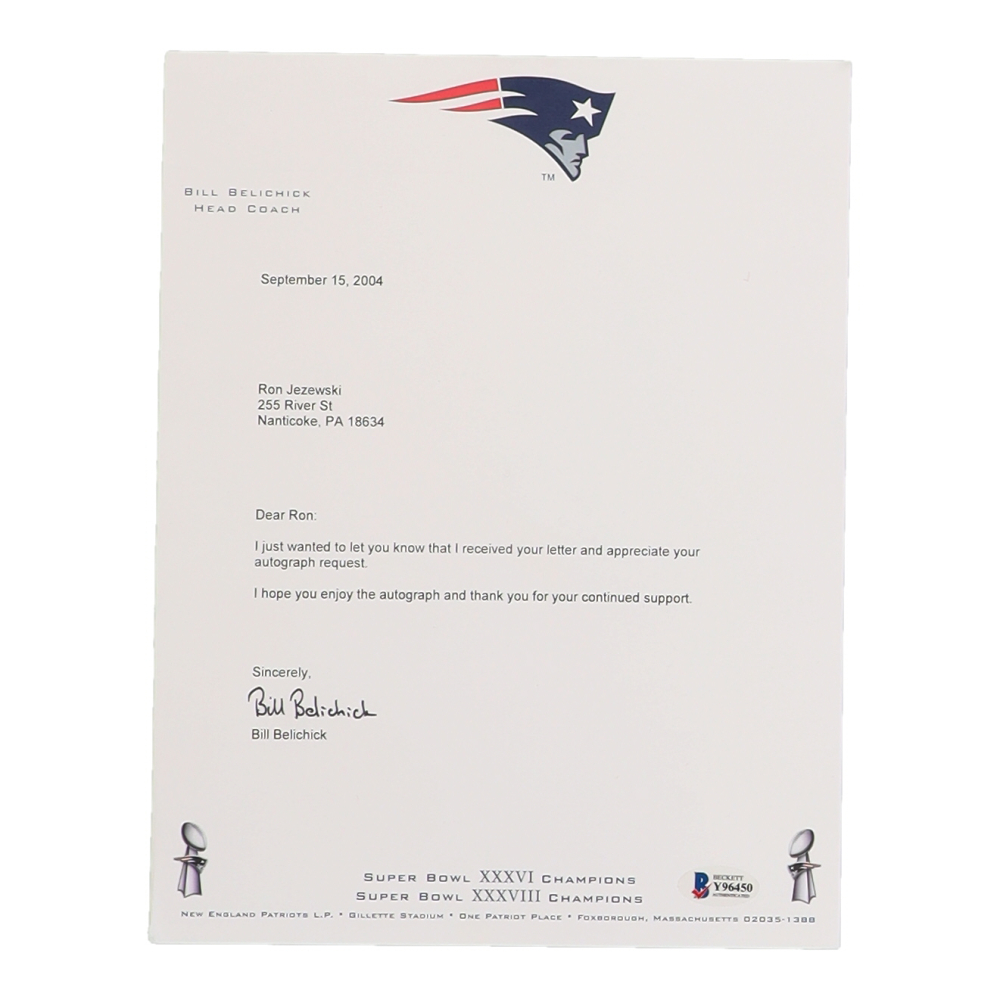 Bill Belichick Signed Letter (Beckett) | Pristine Auction