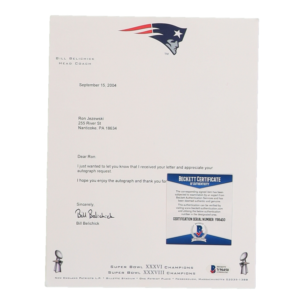 Bill Belichick Signed Letter (Beckett) | Pristine Auction