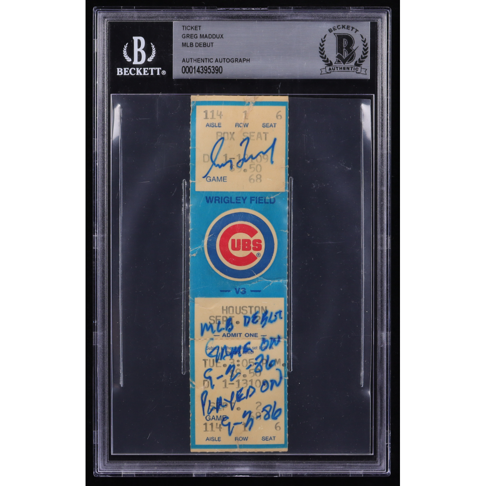 Greg Maddux Signed Cubs 1986 MLB Debut Game Ticket with Debut Date Inscriptions (BAS) | Pristine ...