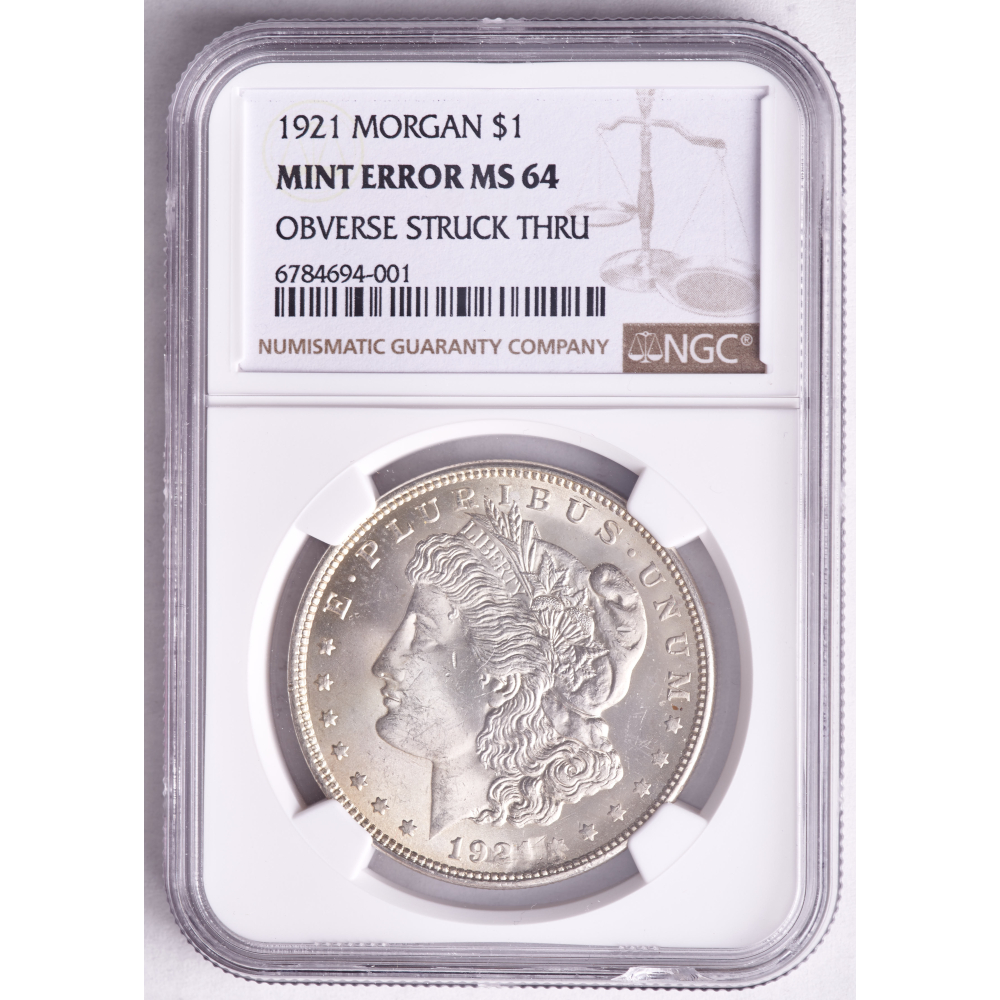 Mint Error 1921 Morgan Silver Dollar - Obverse Struck Thru (NGC MS64 ...