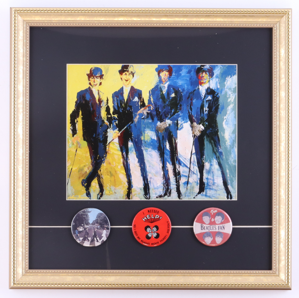 Leroy Neiman Custom Framed "The Beatles" Print Display With (3) Vintage ...