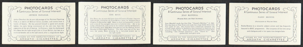 1939 Ardath Photocards Complete Set of (45) Cards with Arthur Danahar ...