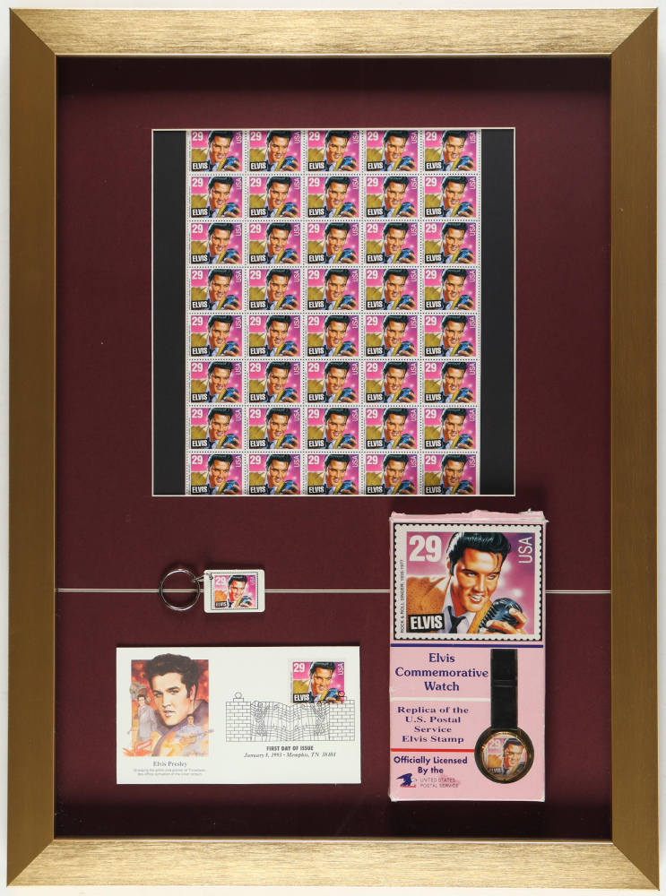 Elvis Presley Custom Framed Uncut Stamp Sheet Display With Keychain ...