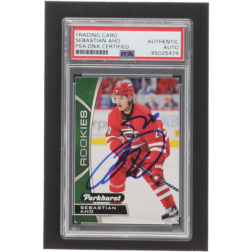 Sebastian Aho Signed 2016-17 Upper Deck Parkhurst Rookies #PR4 RC (PSA ...