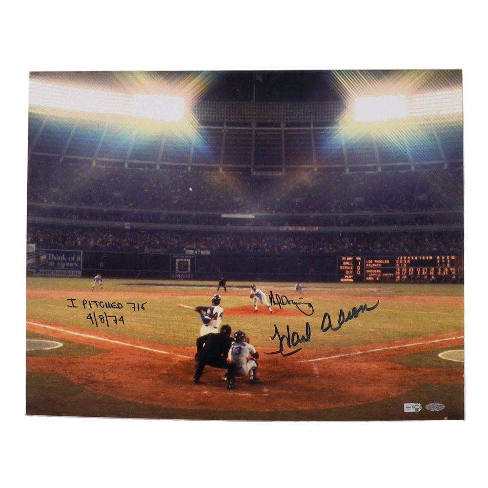 Al Downing & Hank Aaron Signed 16x20 Photo Inscribed "I Pitched 715 ...
