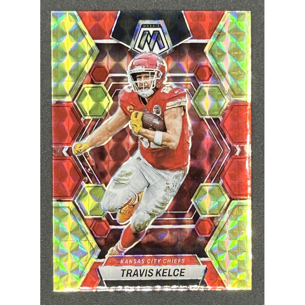 Travis Kelce 2023 Panini Mosaic Mosaic Choice Fusion Red and Yellow ...