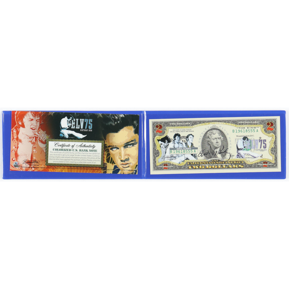 Elvis Presley Genuine Legal Tender Colorized U.S. $2.00 Two Dollar Bill ...