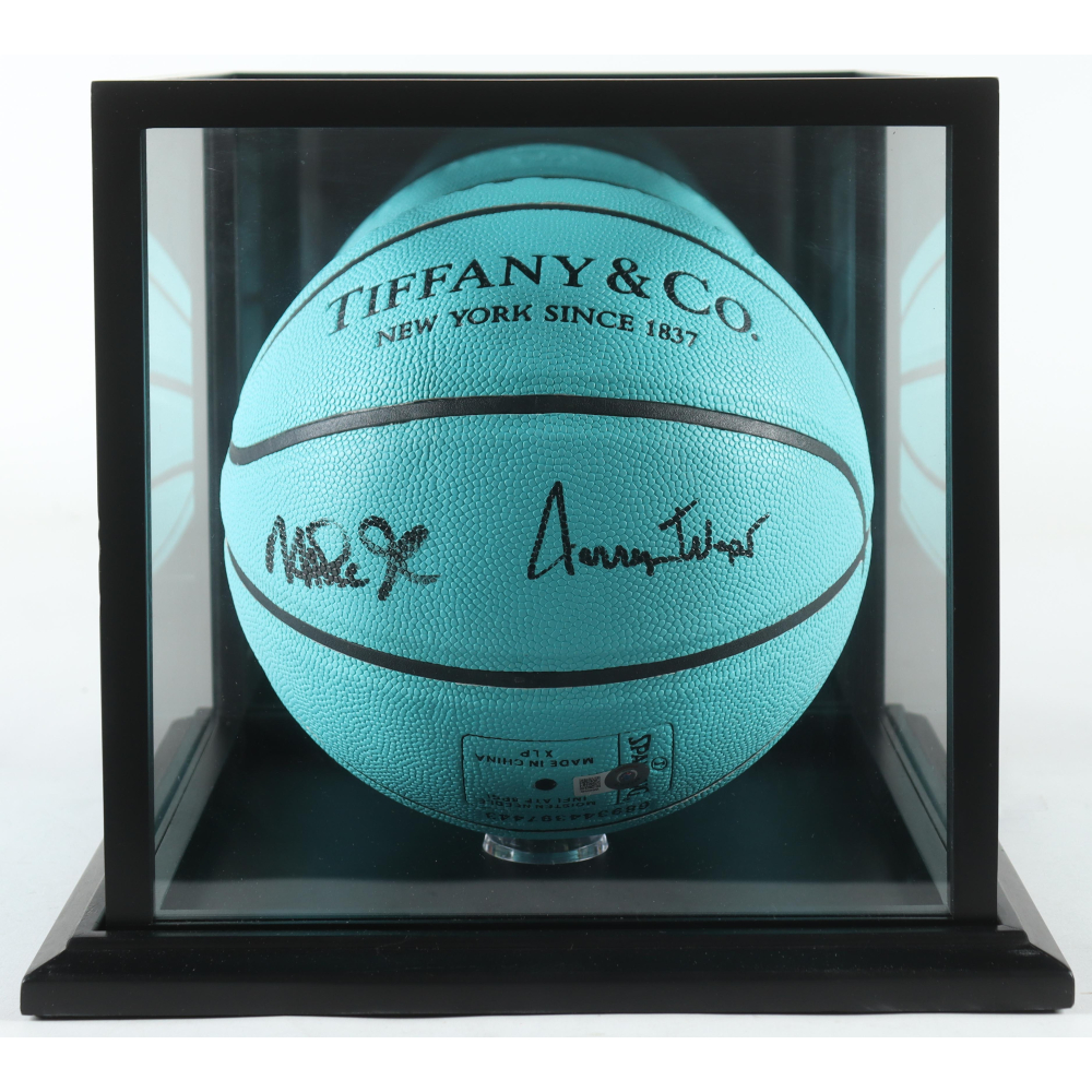 Magic Johnson & Jerry West Signed Tiffany & Co. x Spalding Basketball with Display Case (Beckett ...