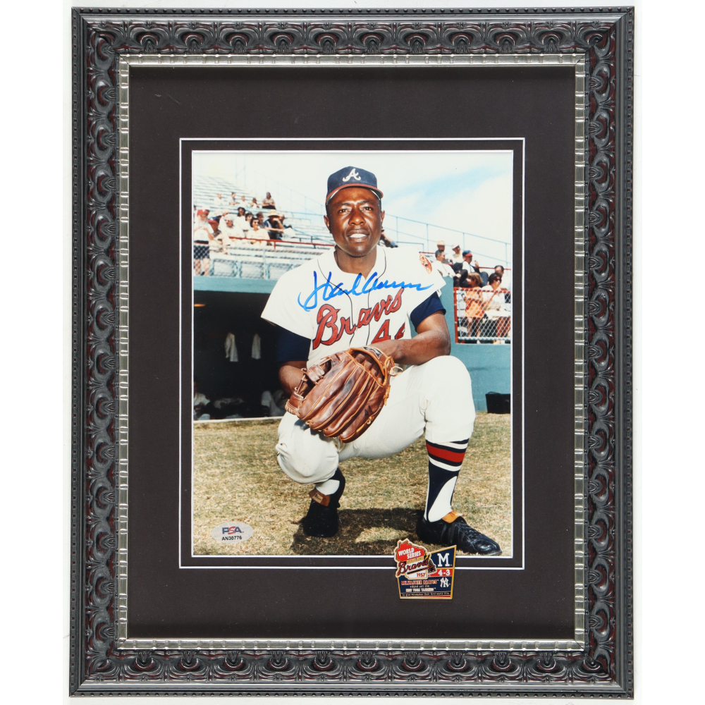 Hank Aaron Signed Braves 13x16 Custom Framed Photo Display With 1957 ...