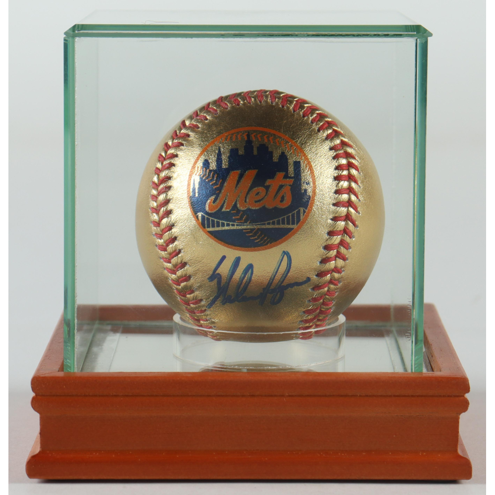 Nolan Ryan Signed Mets Logo Gold OML Baseball With Wood Display Case (PSA) | Pristine Auction