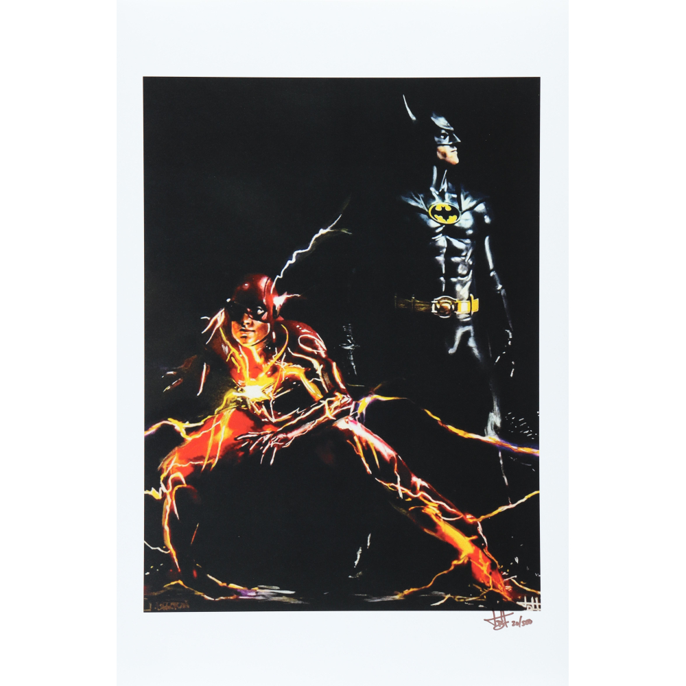 Batman & The Flash - Joshua Barton Signed LE 12x18 Lithograph #/500 (PA ...