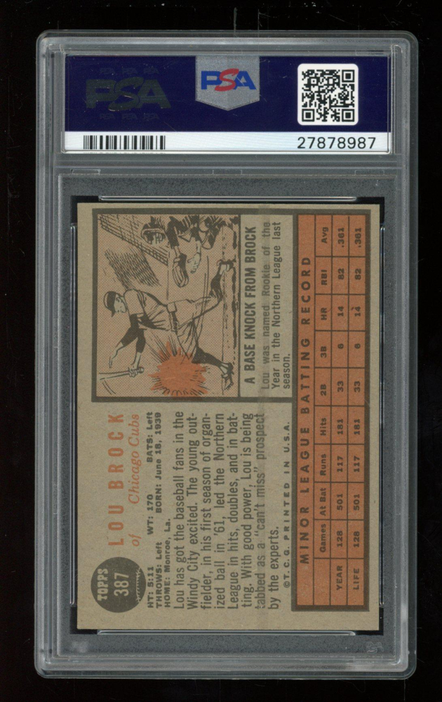Lou Brock 1962 Topps #387 RC (PSA 8) (OC) | Pristine Auction
