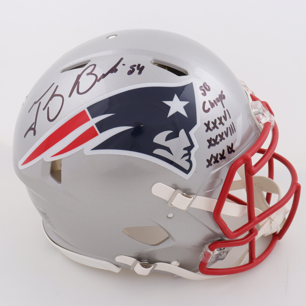 Tedy Bruschi Signed Patriots Full-Size Authentic Speed Helmet Inscribed ...