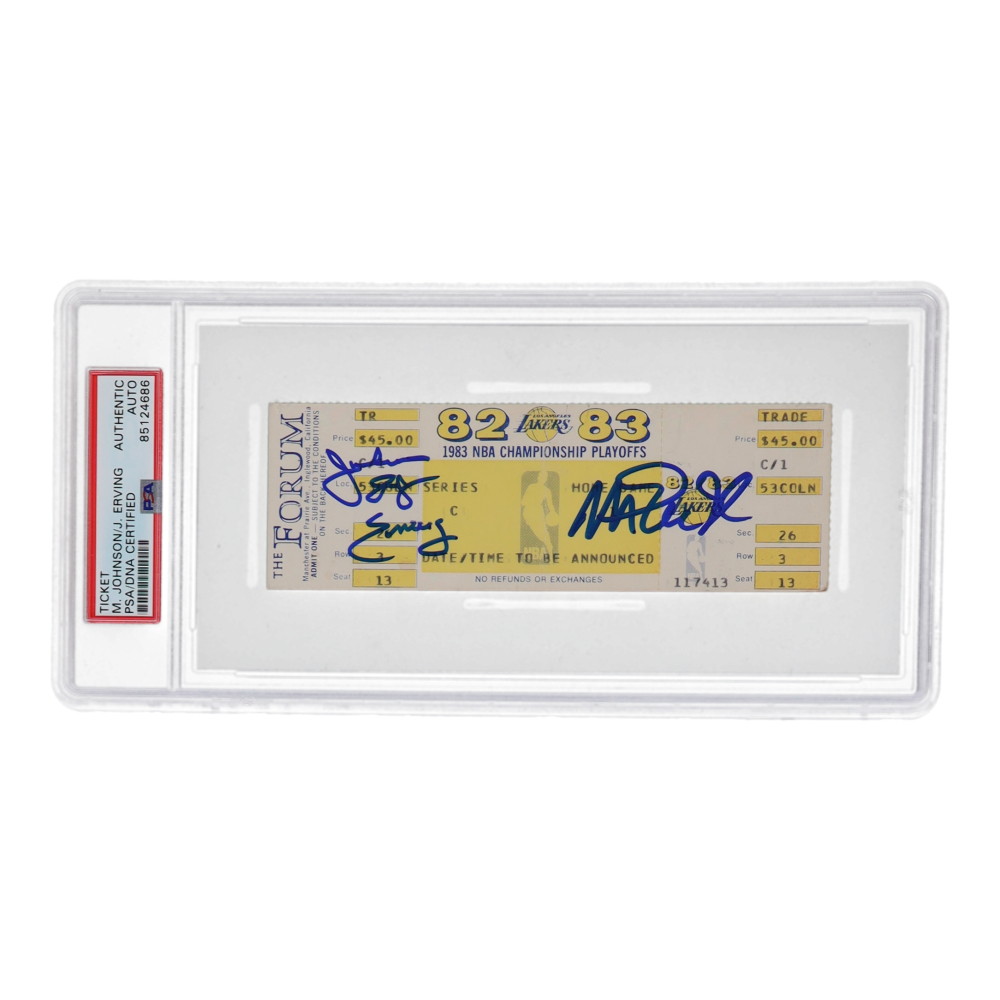 Magic Johnson & Julius Erving Signed 1983 NBA Championship Playoffs ...