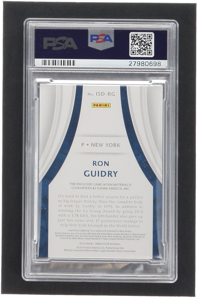 Ron Guidry 2016 Immaculate Collection Immaculate Standard Materials #34 ...