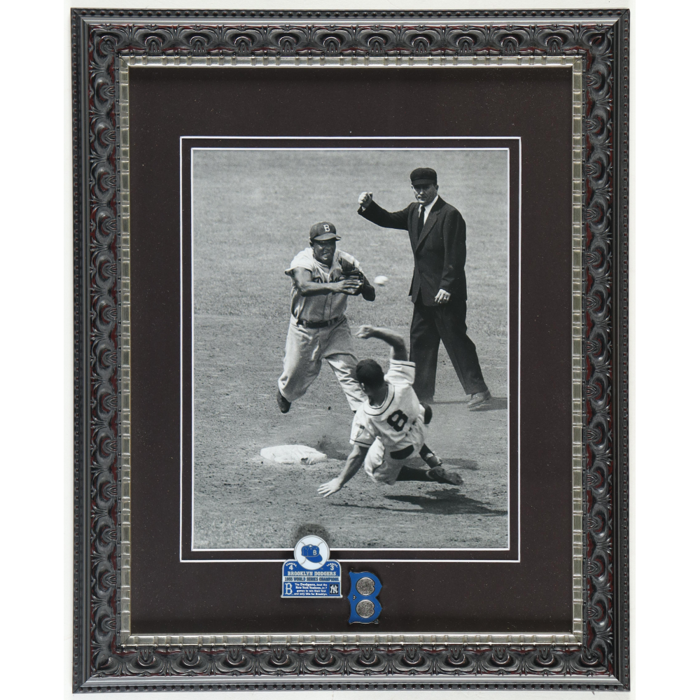 Jackie Robinson "Turning Double Play" Custom Framed Photo Display With ...