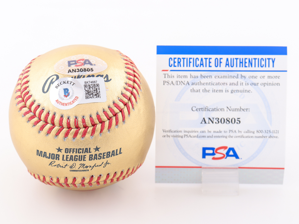 Nolan Ryan Signed Rangers Logo Gold Baseball with Display Case (PSA ...