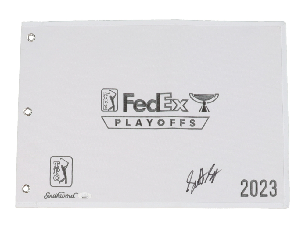 Scottie Scheffler Signed 2023 FedEx Playoffs Pin Flag (JSA) | Pristine ...