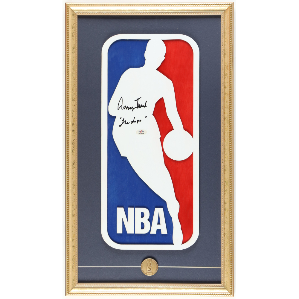 Jerry West Signed 3-D Carved Wood NBA Logo Custom Framed Display With ...