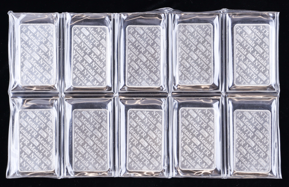 Uncut Sheet of (10) NTR Metals 10 Oz. .999 Fine Silver Bars - 100 Oz ...